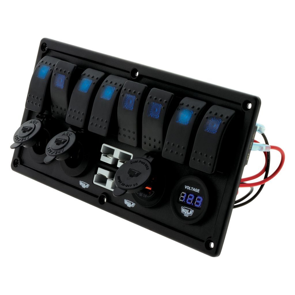 8 WAY SWITCH PANEL WITH 50A PLUGS ACC POWER SOCKET & USB – 4X4 Superstore
